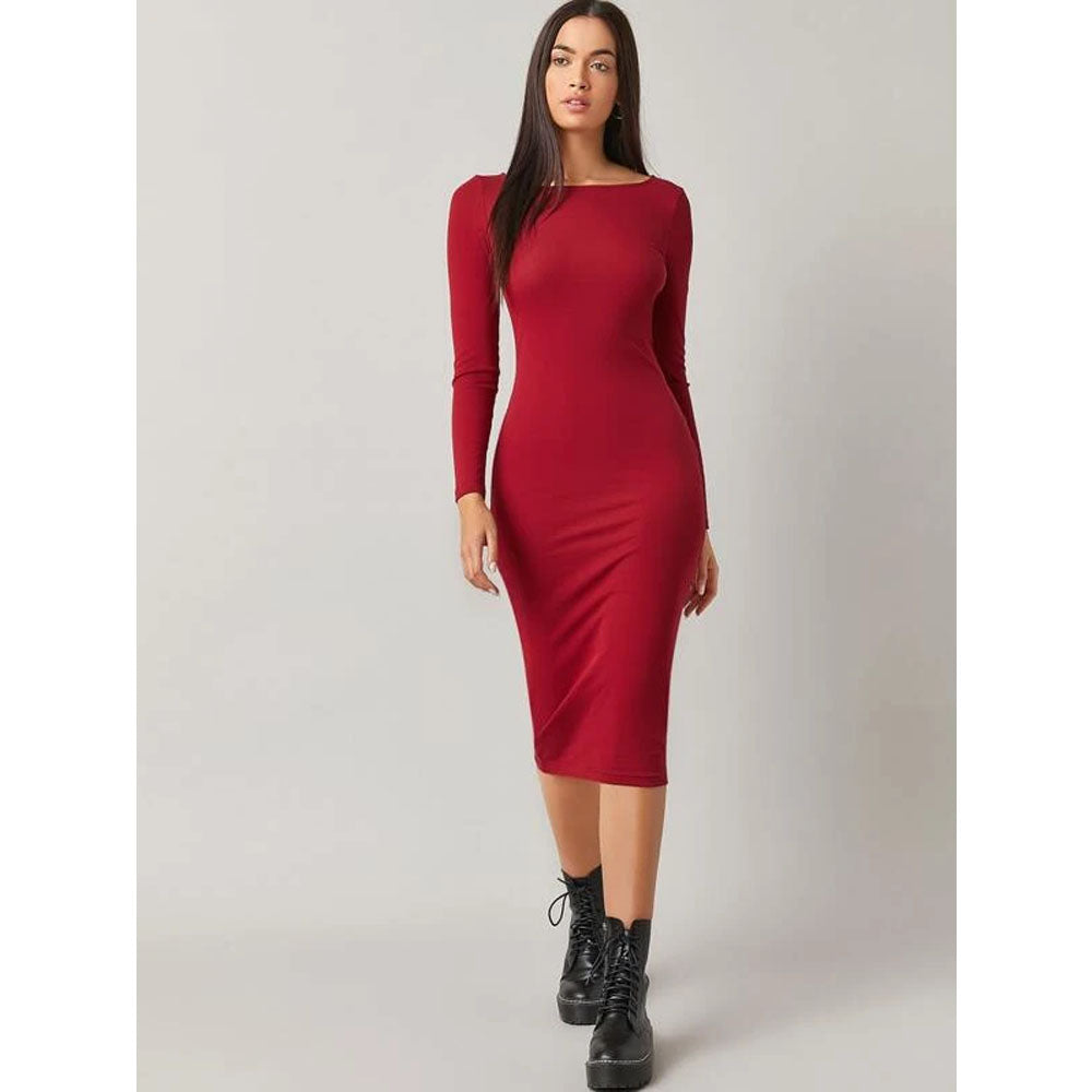 Romwe- Solid Bodycon Dress – Amreki